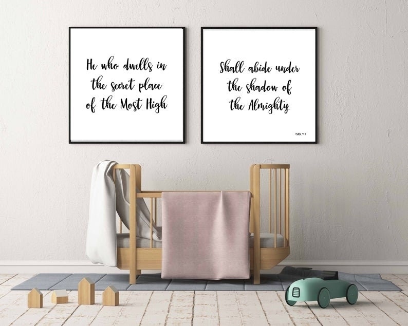 Set of 2 Square Prints. Bible Verses. Psalm 91:1 Scripture. Handwriting ...