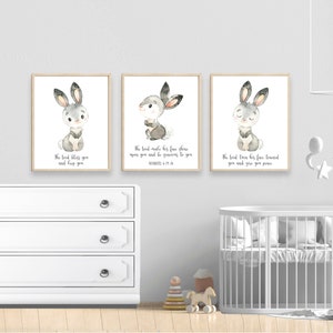 Bible Verses Nursery Decor. Set of 3 Little Rabbit Watercolor Prints ...