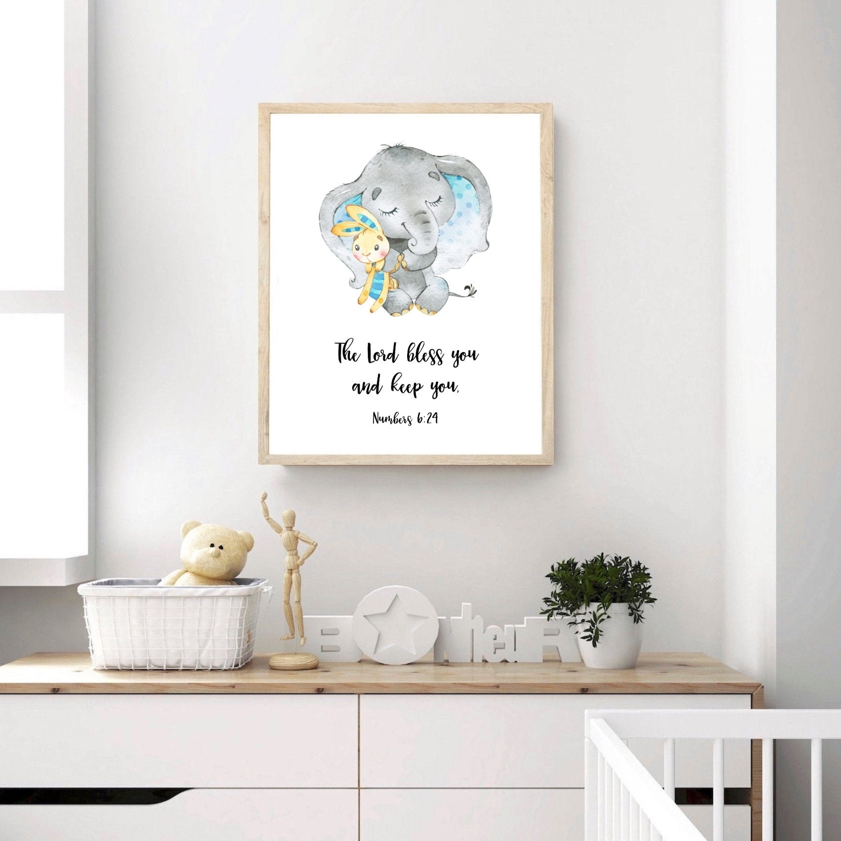 Baby Boy Elephant Nursery Wall Art Set of 3. Kid's Bible Verse Wall Art ...