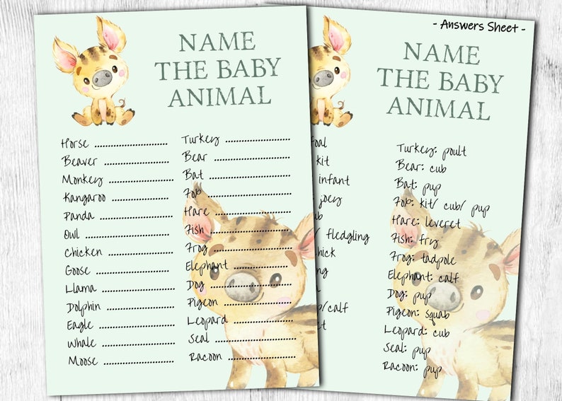Printable. Instant Download. Name the Baby Animal. Baby Shower Game ...