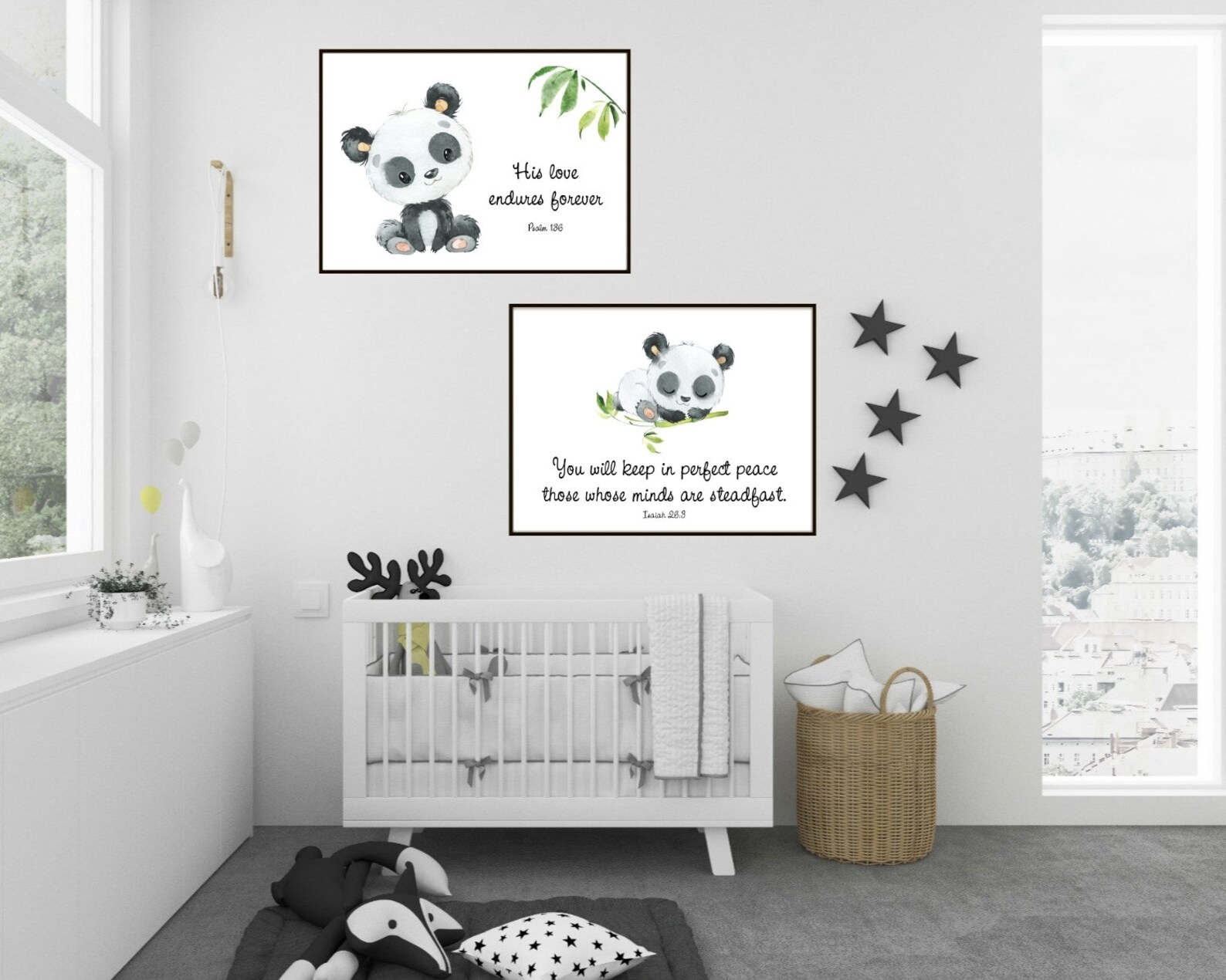 Set of 2 Nursery Wall Art Printable. Panda Boy. Bible Verses. Isaiah 26 ...