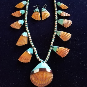 NATIVE AMERICAN Indian Santo Domingo Pueblo Shell Necklace and Earrings ...