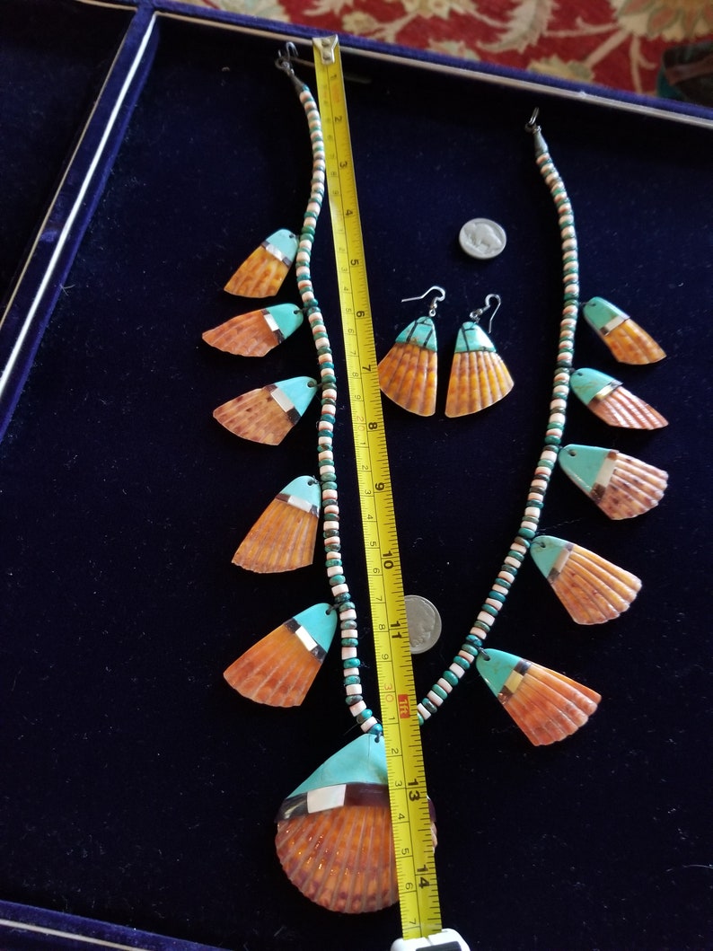 NATIVE AMERICAN Indian Santo Domingo Pueblo Shell Necklace and Earrings ...