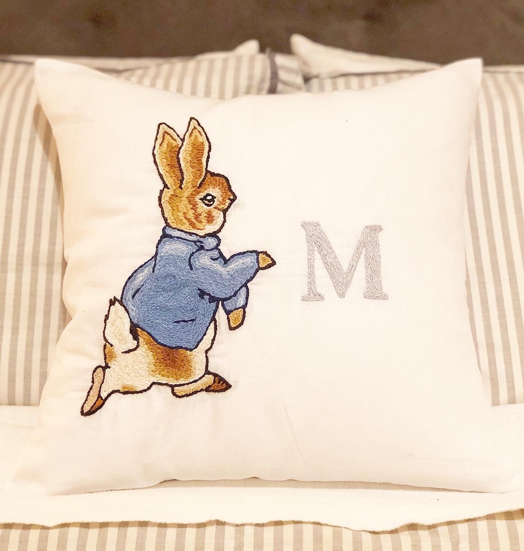 RESERVED - Natalia - Custom Peter Rabbit Pillow With M Monogram - Etsy