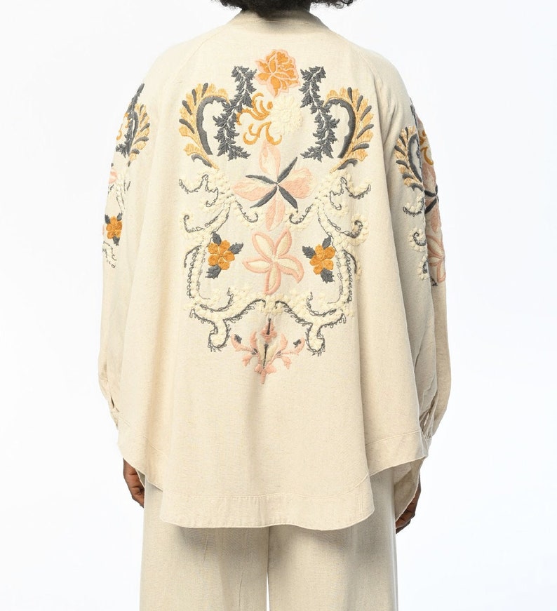 Cotton Vintage Flower Embroidery Jacket Rave Jacket Cotton Loose Shirt ...