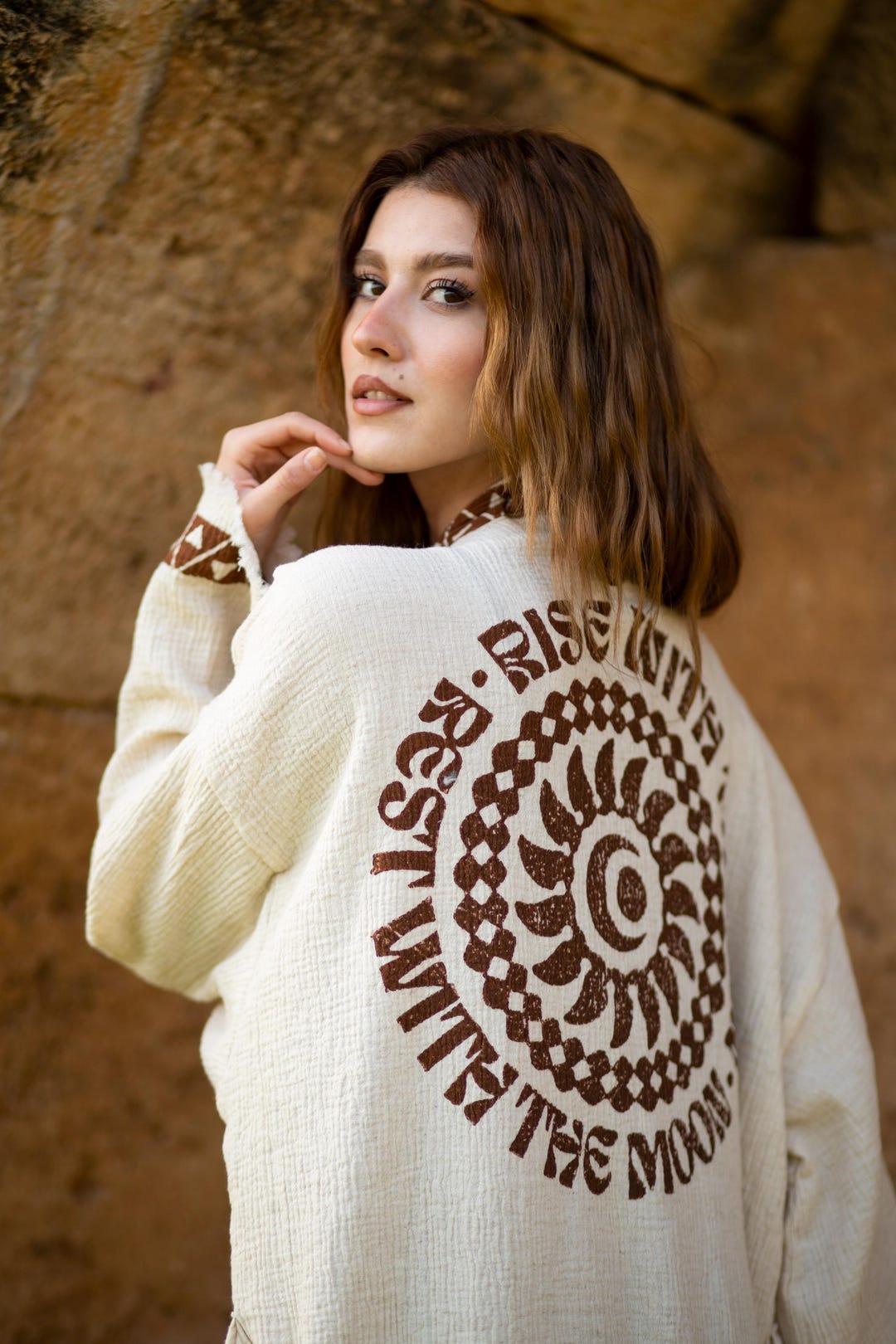Organic Linen Cotton Bathrobe Handmade Wood Blocks Printed, Cotton ...