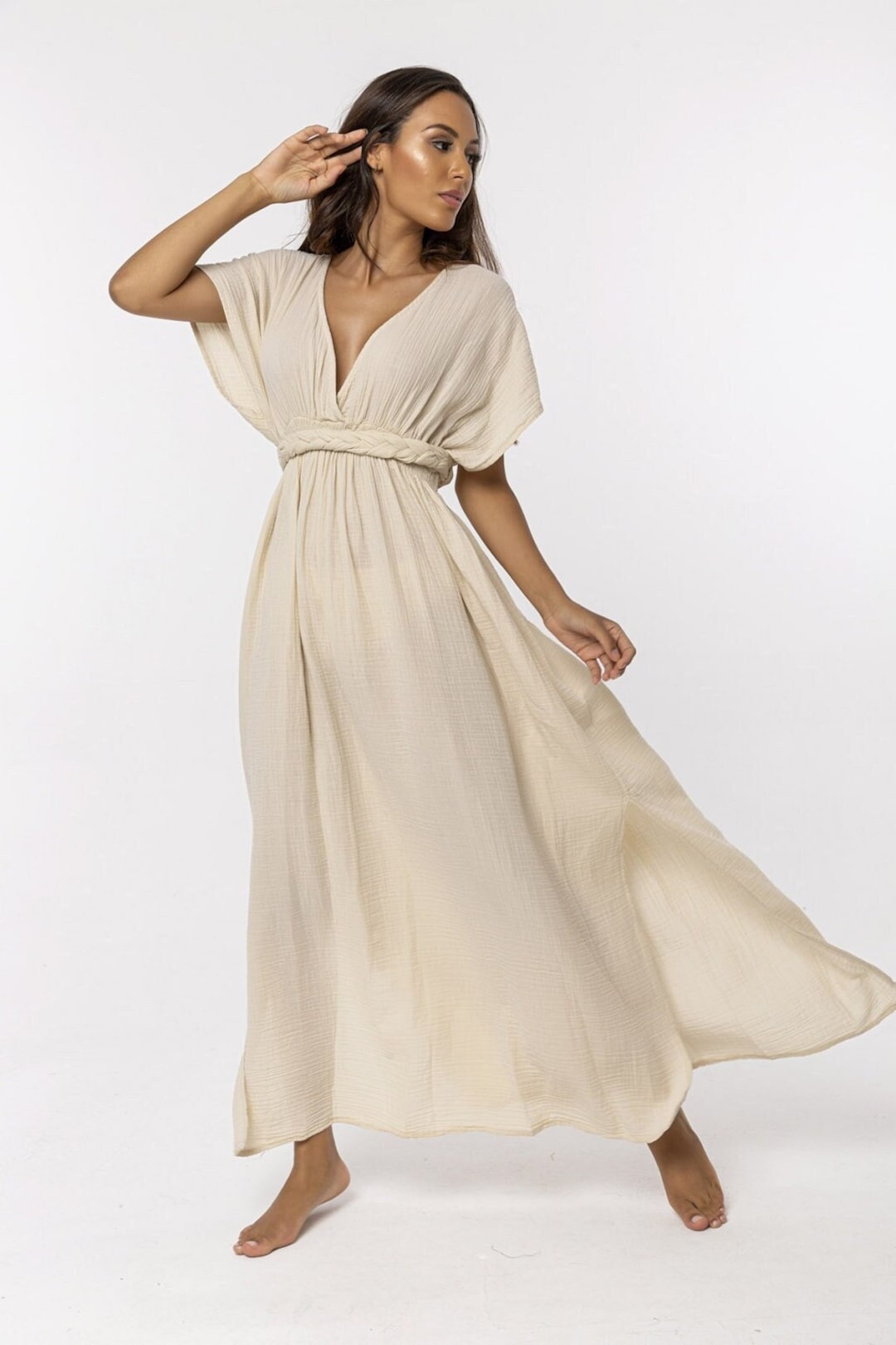 Helen Dress, Long Boho Summer Dress, Organic Cotton Slit Dress Greek ...