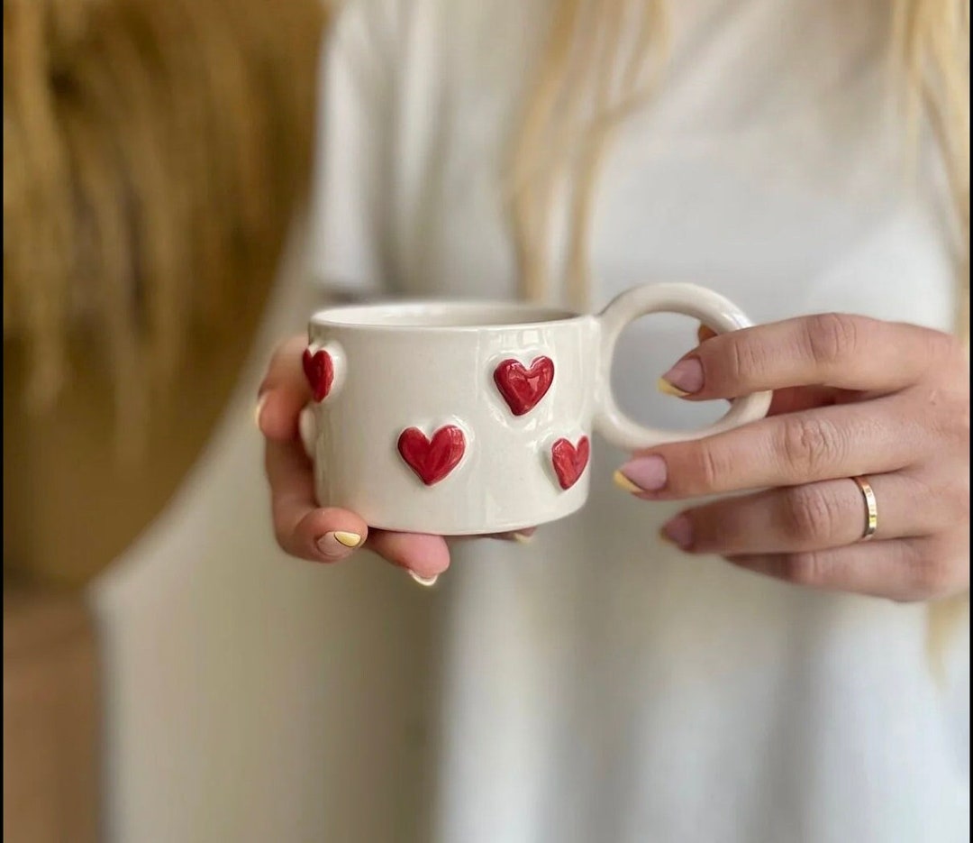 Handmade Coffee Mug Small Red Heart - Lover Gift Red Hearts - Gift for ...
