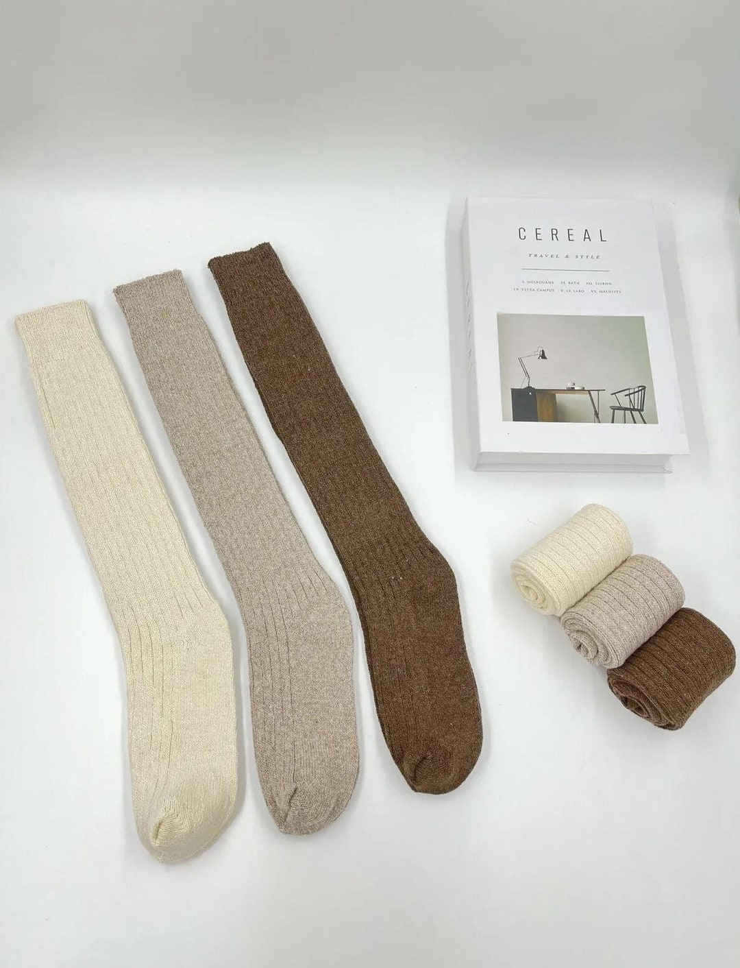 3 Pairs Warm Cozy Knee High Wool Socks, High Quality Wool Winter Socks ...