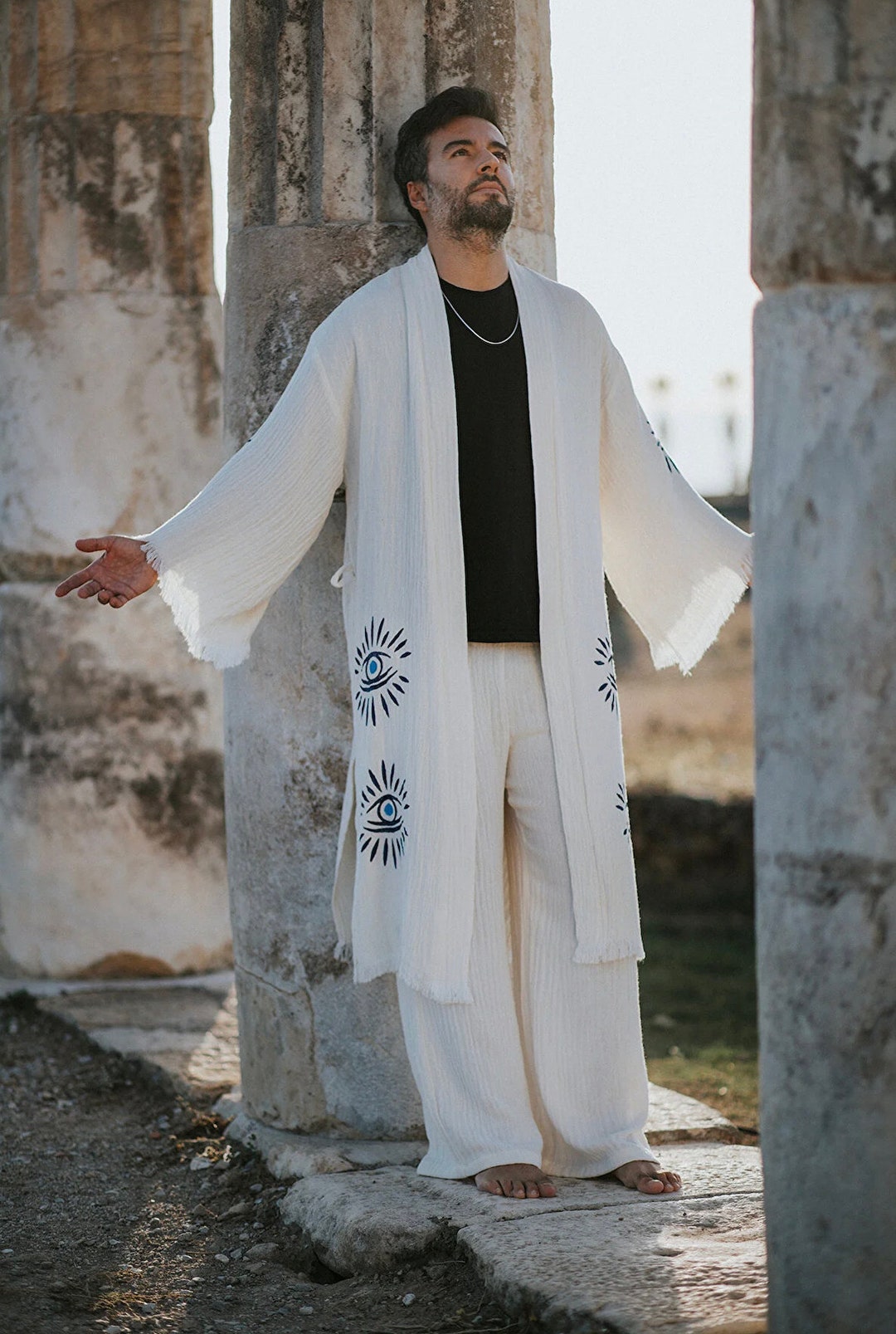 Men's Organic Cotton Soft Bathrobe Handmade Printed, Mens Meditation ...