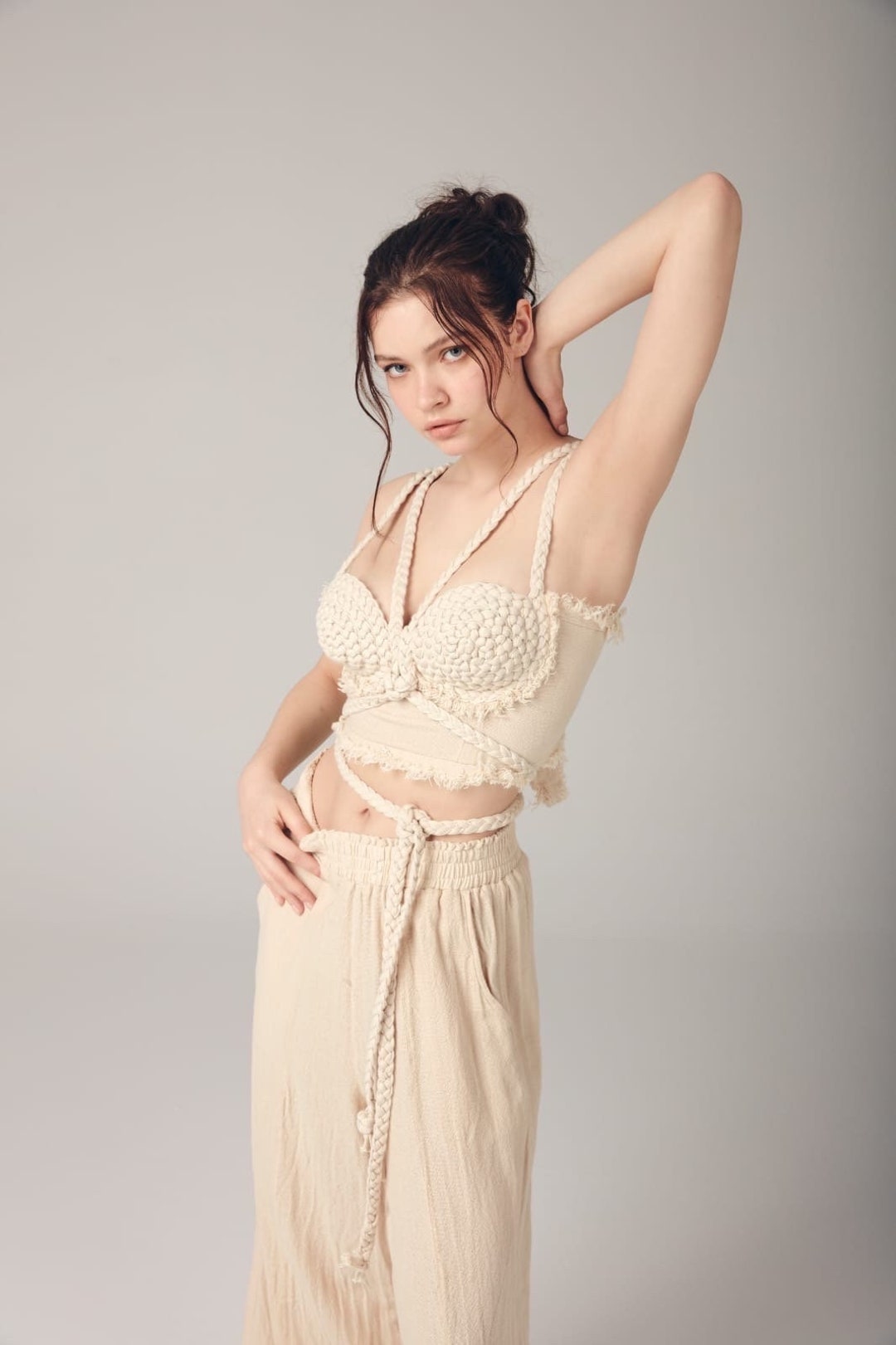 Boho Organic Cotton Bustier Top Boho Crop Top Festival Summer Top, Braided Boho Top, Raw Cotton ...