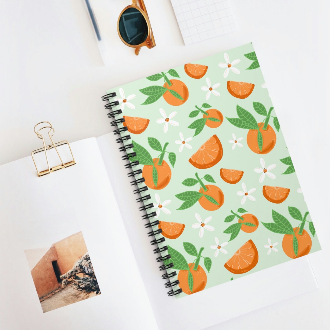 Orange Blossom Spiral Journal Hand Drawn Pattern Cute Stationary Summer ...