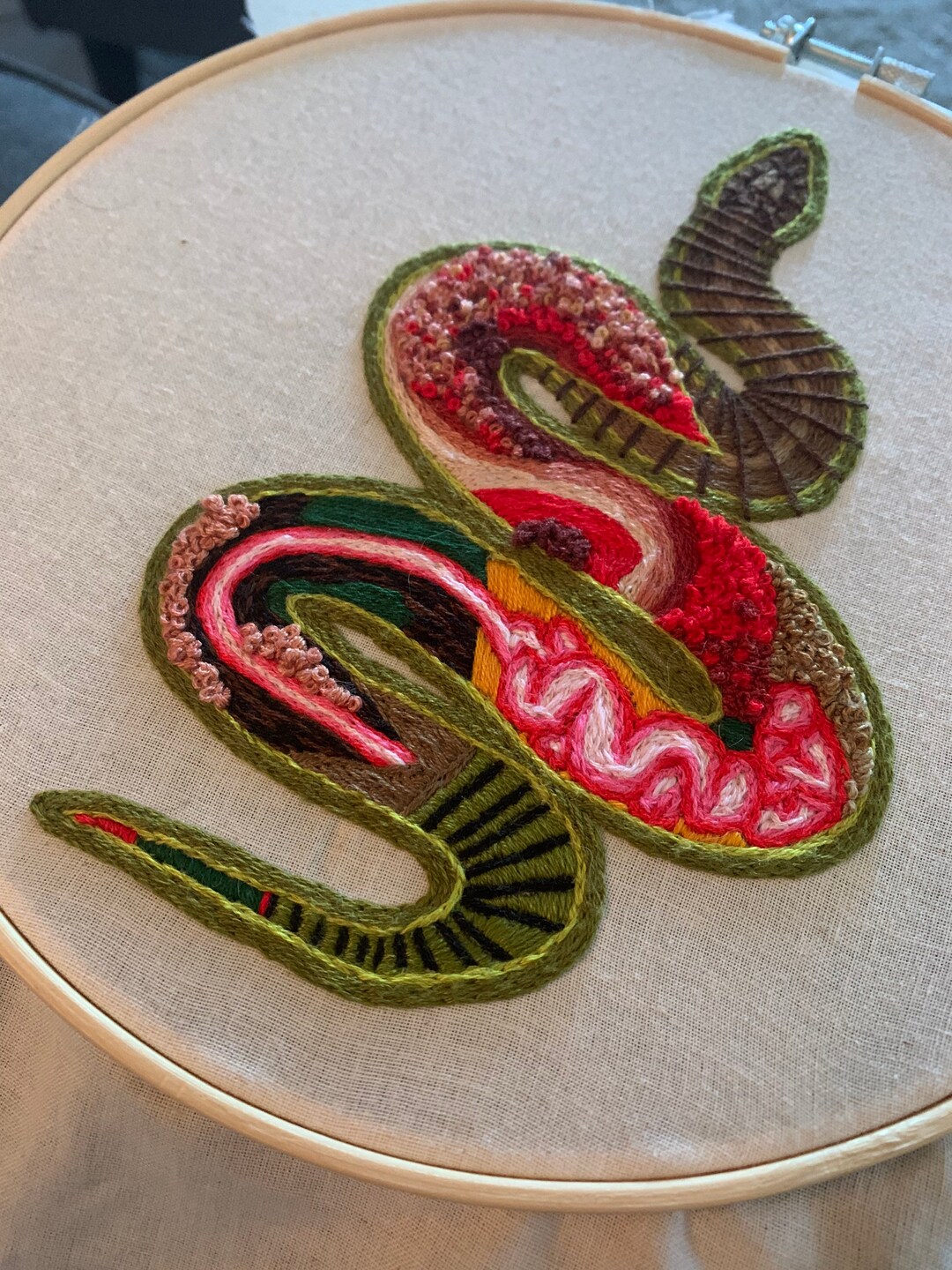 Hand Embroidered Snake Anatomy W/ Hoop - Etsy