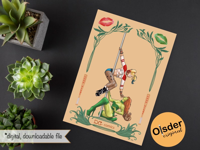 Poster Harley Quinn & Poison Ivy | Printable | Art Nouveau | Pole Dance ...