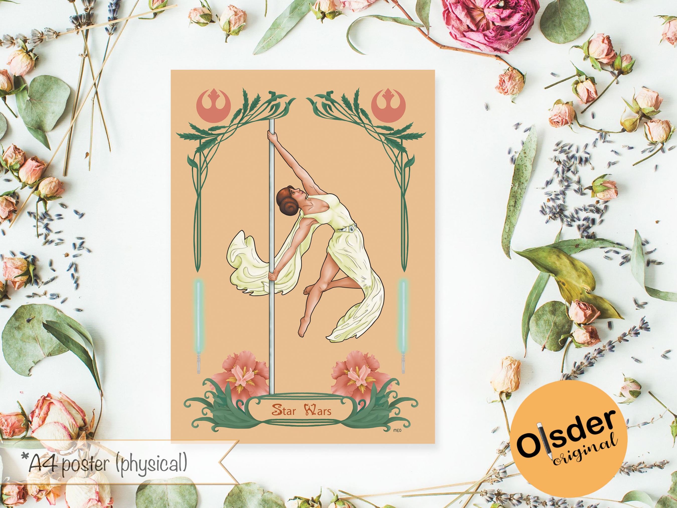 Poster A4 Princess Leia Star Wars Pole Dancing Art Nouveau Pole Dance ...