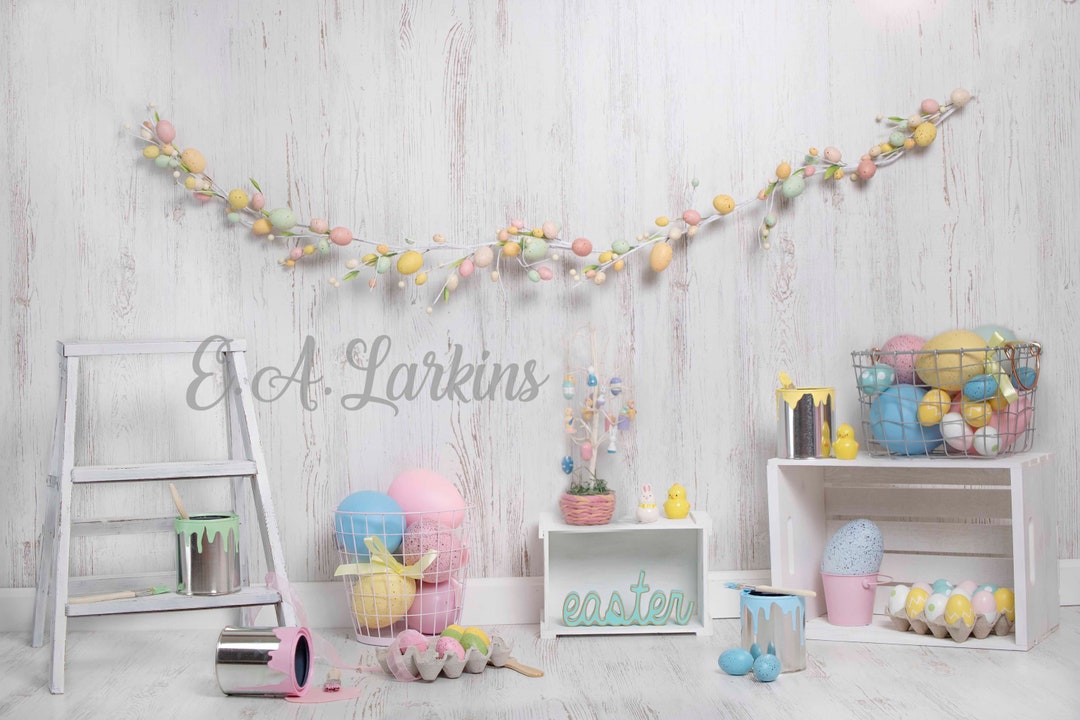 Easter / Spring Digital Backdrop Paint Buckets Painting Eggs - Etsy