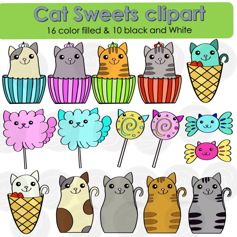 Sweets Cat Clipart, Kawaii - Etsy