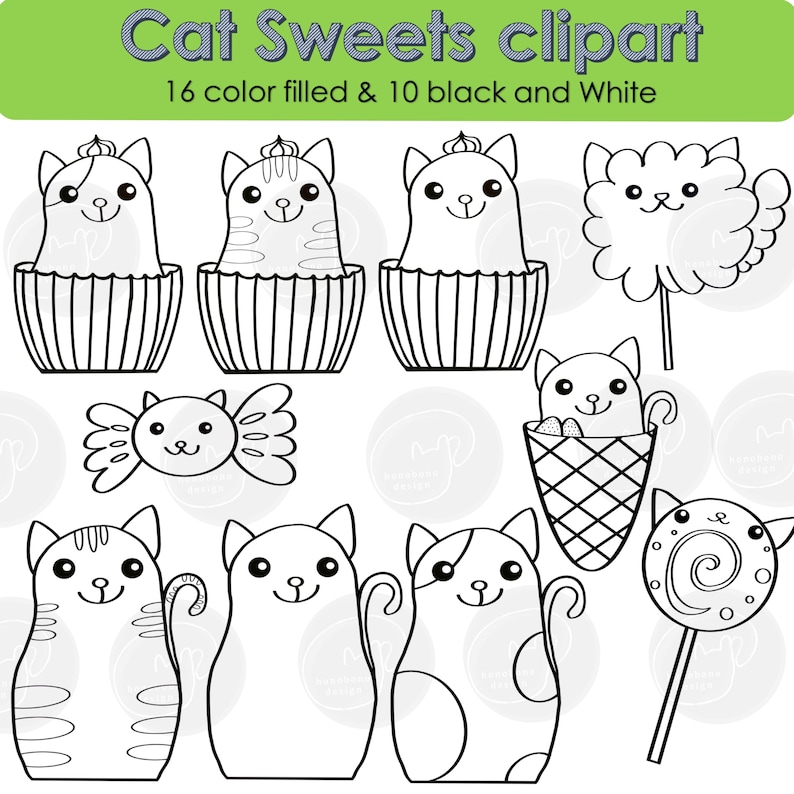 Sweets Cat Clipart, Kawaii - Etsy