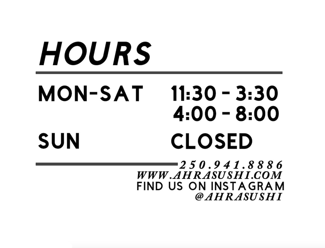 Custom Business Hours Vinyl Decal, Store Hours Decal, Business Hours ...
