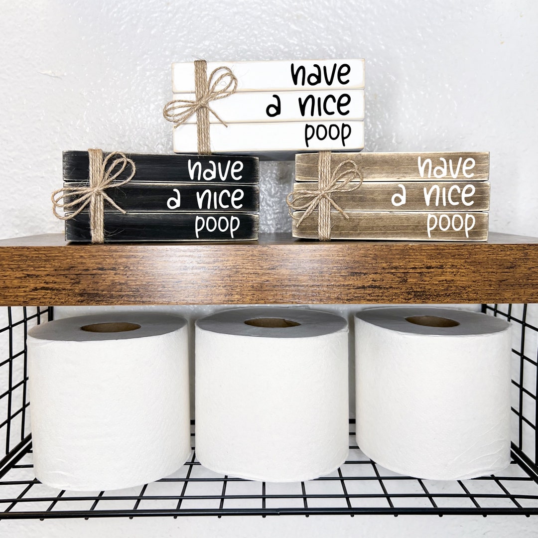 Have a Nice Poop Sign, Farmhouse Bathroom Decor, Mini Wood Book Stack ...