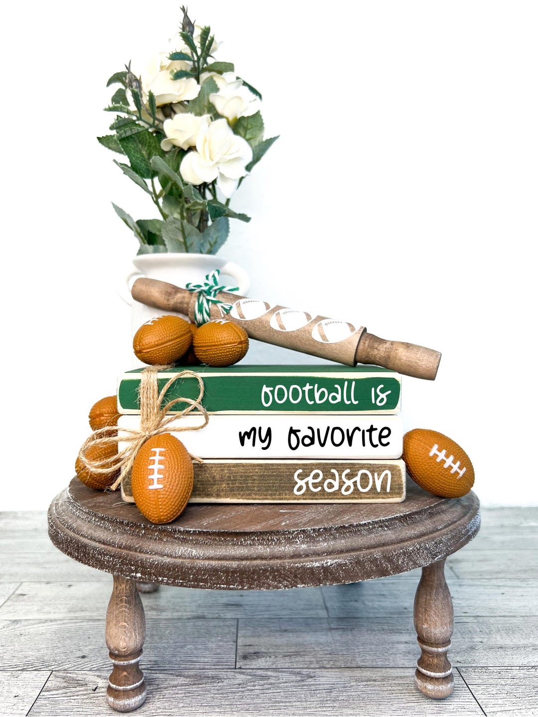 Football Mini Book Stack, Fall Home Decor, Sports Theme Tiered Tray, Football Home Decor, Sports ...