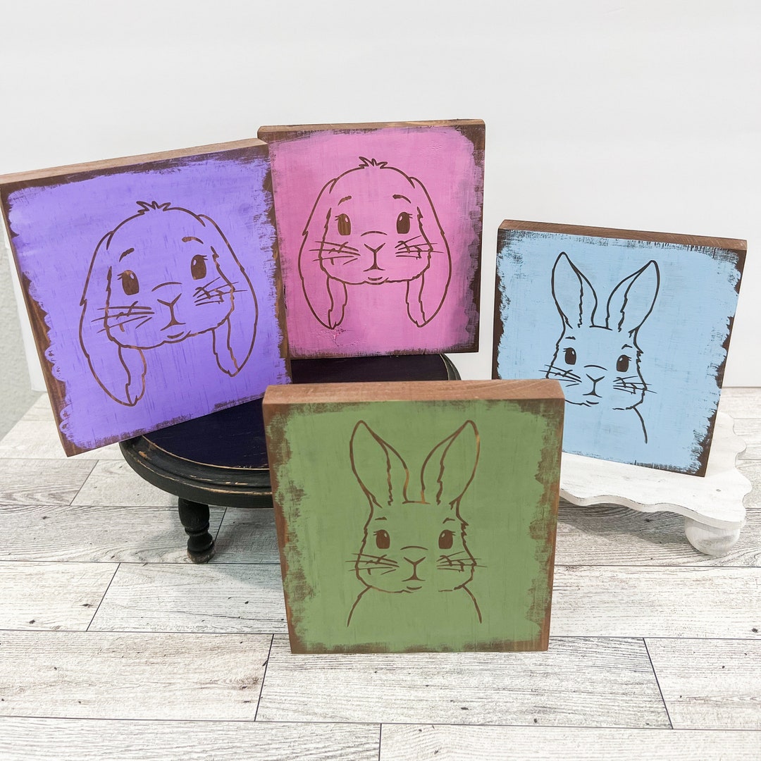 Wood Bunny Sign, Tiered Tray Decor, Pastel Bunny Sign, Farmhouse Spring ...