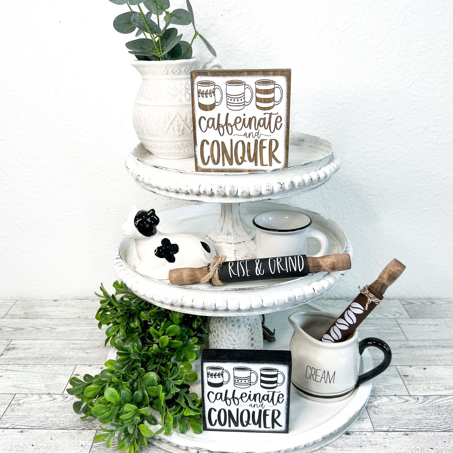 Caffeinate and Conquer, Coffee Bar Decor, Coffee Tiered Tray Decor ...