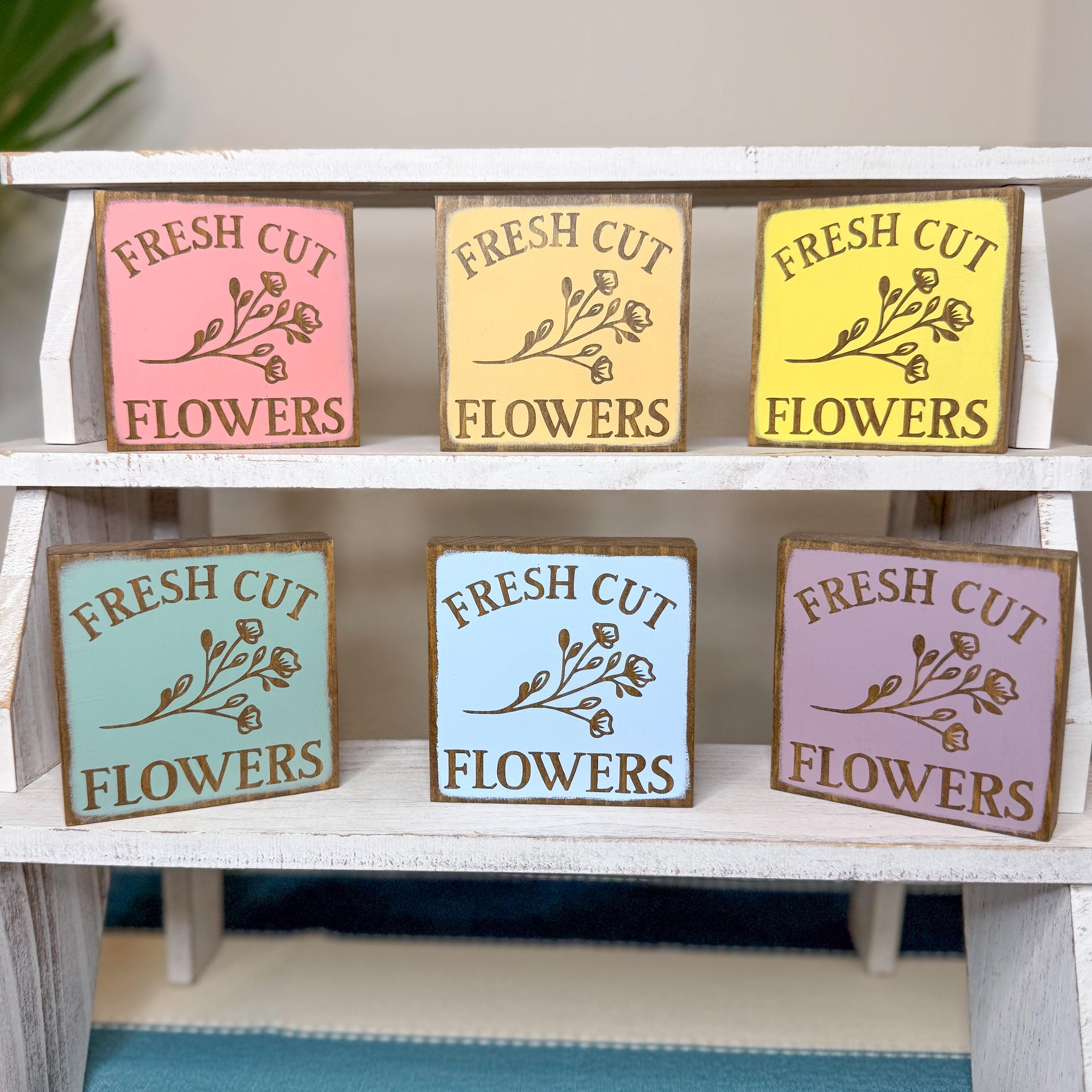 Mini Flower Sign, Fresh Cut Flowers, Tiered Tray Decor, Farmhouse ...