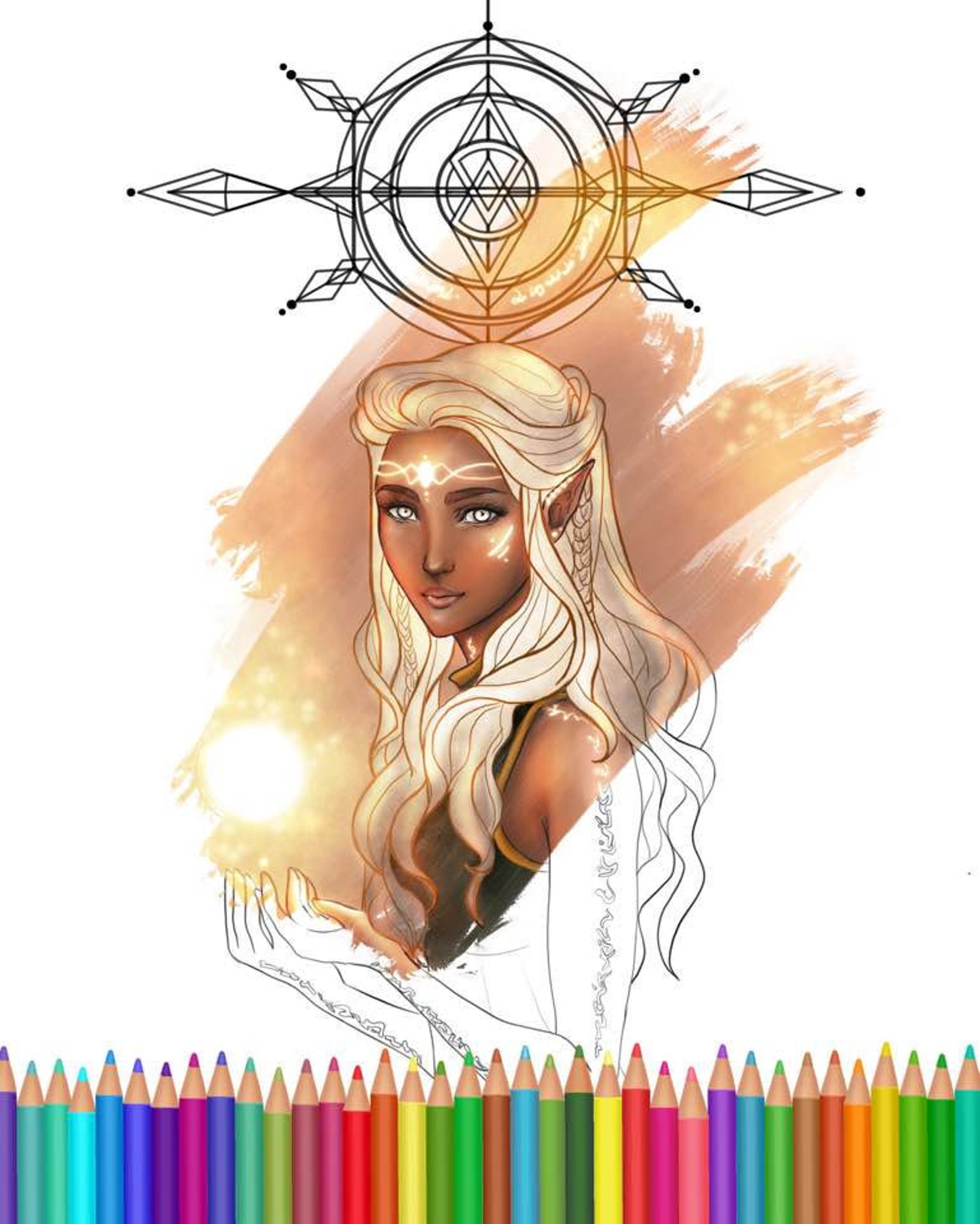 Bundle Printable Coloring Page, Elementals (elf, Mermaid, Fairy) Light ...