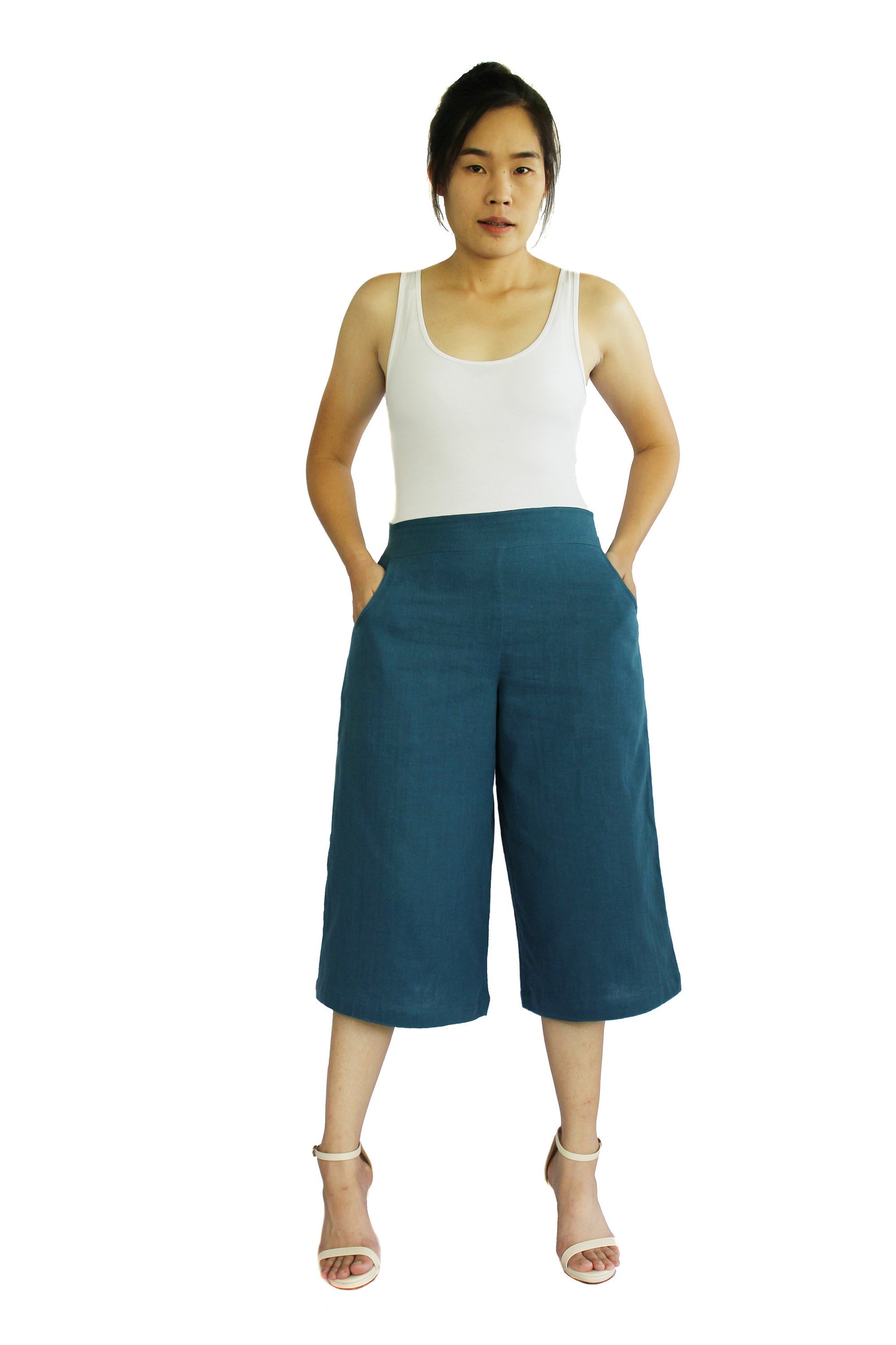 Gaucho Pants in Dark Blue Organic Cotton | Etsy