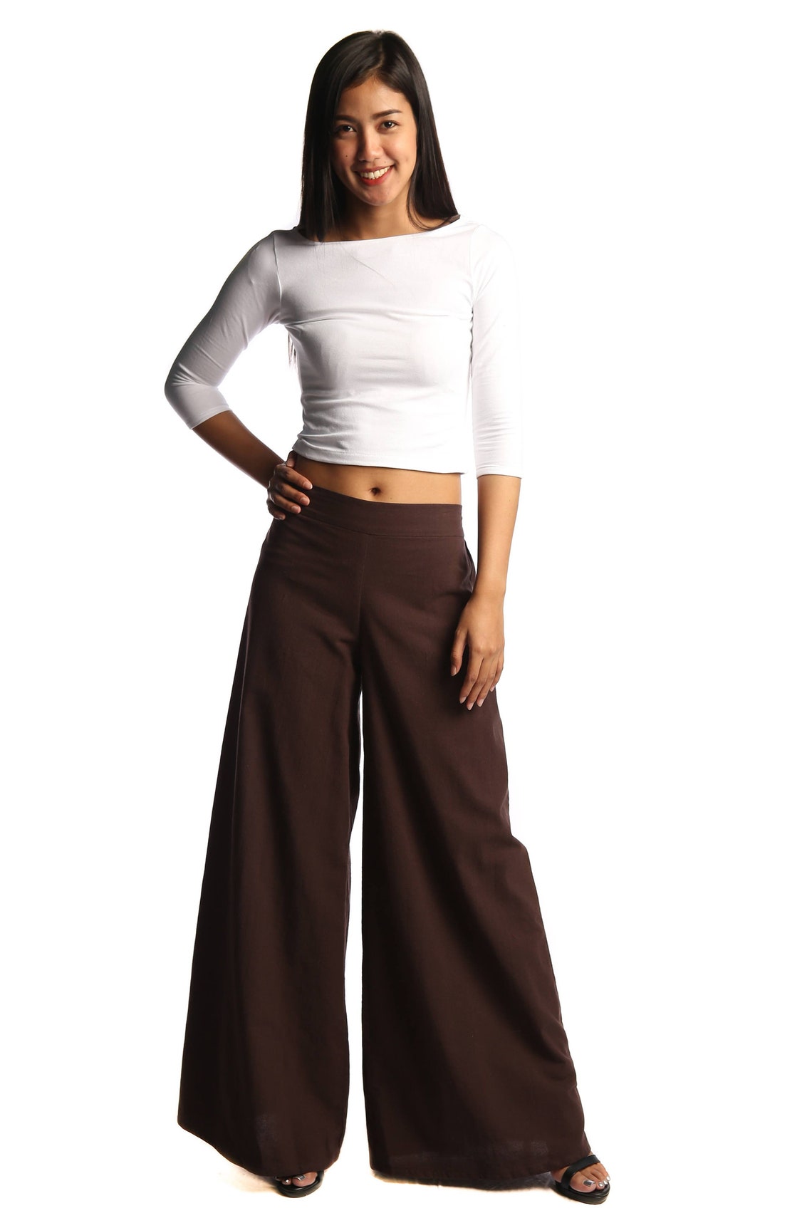 Organic Cotton Palazzo Pants In Dark Brown Etsy
