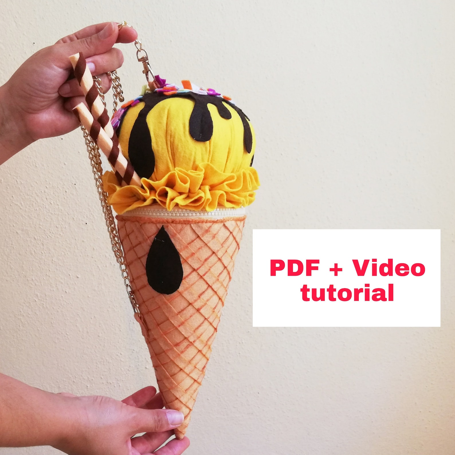 Ice Cream Cone Bag, Hand Sewn Bags, Felt Ice Cream Sewing Pattern, PDF ...