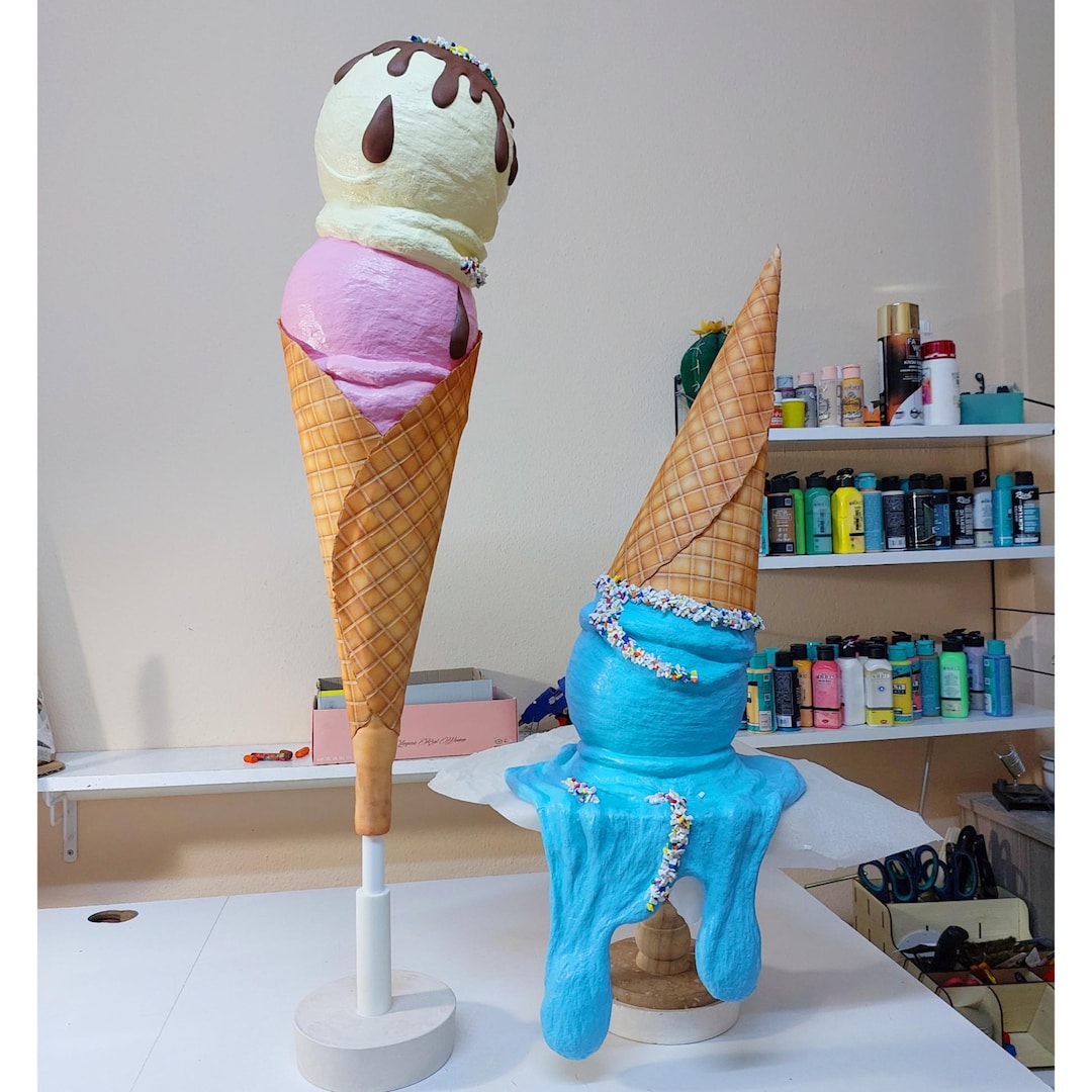 Set of 2 Giant Ice Cream Cone Faux Melted Ice Cream Cone 32" Ice Cream ...
