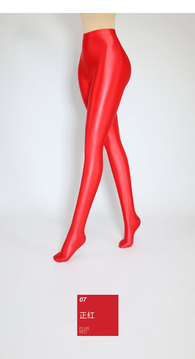 Satin Silk Shiny Lycra Glossy Opaque Open Crotch Unisex Pantyhose Shiny