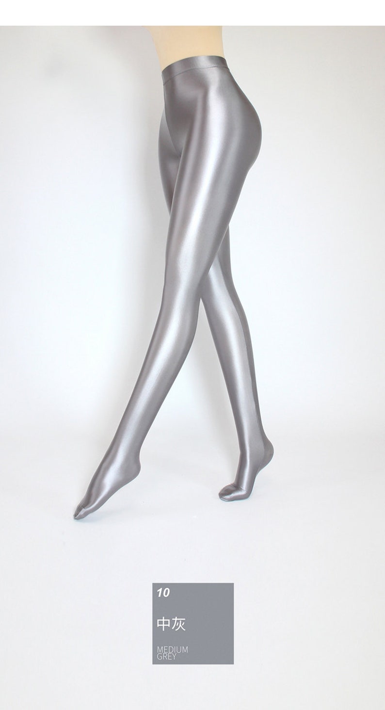 Satin Silk Shiny Lycra Glossy Opaque Open Crotch Unisex Pantyhose Shiny