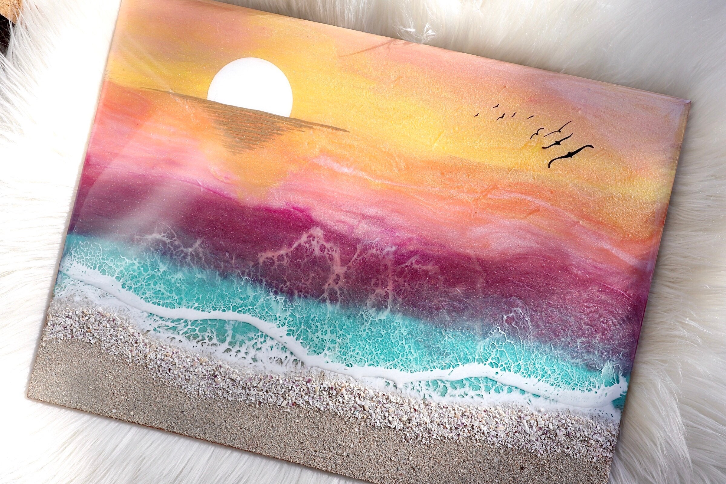 Resin sunset beach sunset ocean painting resin ocean resin | Etsy