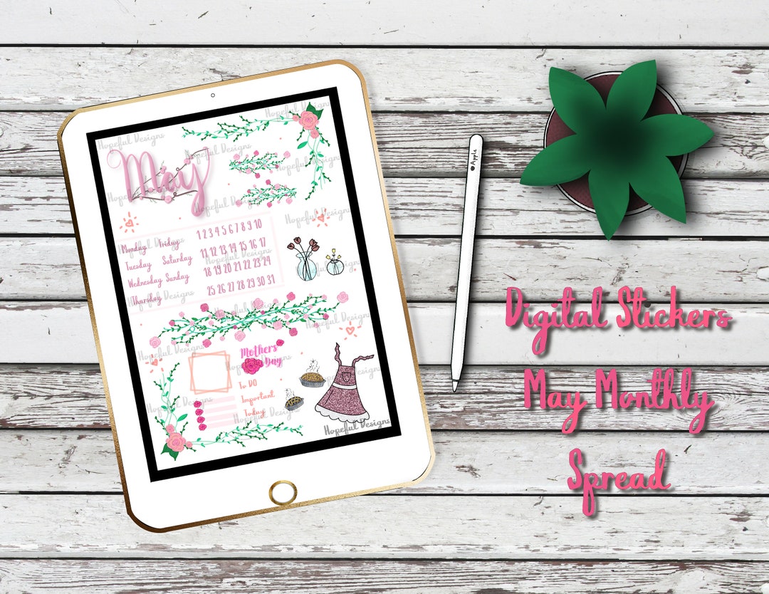 Digital May Monthly Spread Stickers Clear Background for Goodnotres Png ...