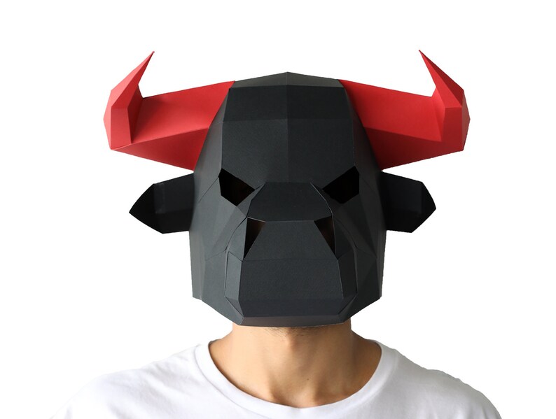 DIY Low Poly Bull Mask, Low Poly Redbull Mask,diy Printable Animal Head ...