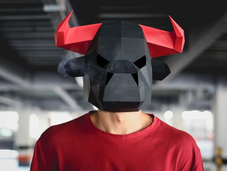 DIY Low Poly Bull Mask, Low Poly Redbull Mask,diy Printable Animal Head ...