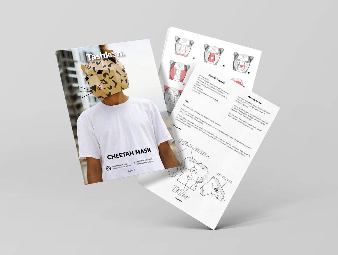 DIY Low Poly Cheetah Mask Cheetah Mask DIY Printable Animal | Etsy