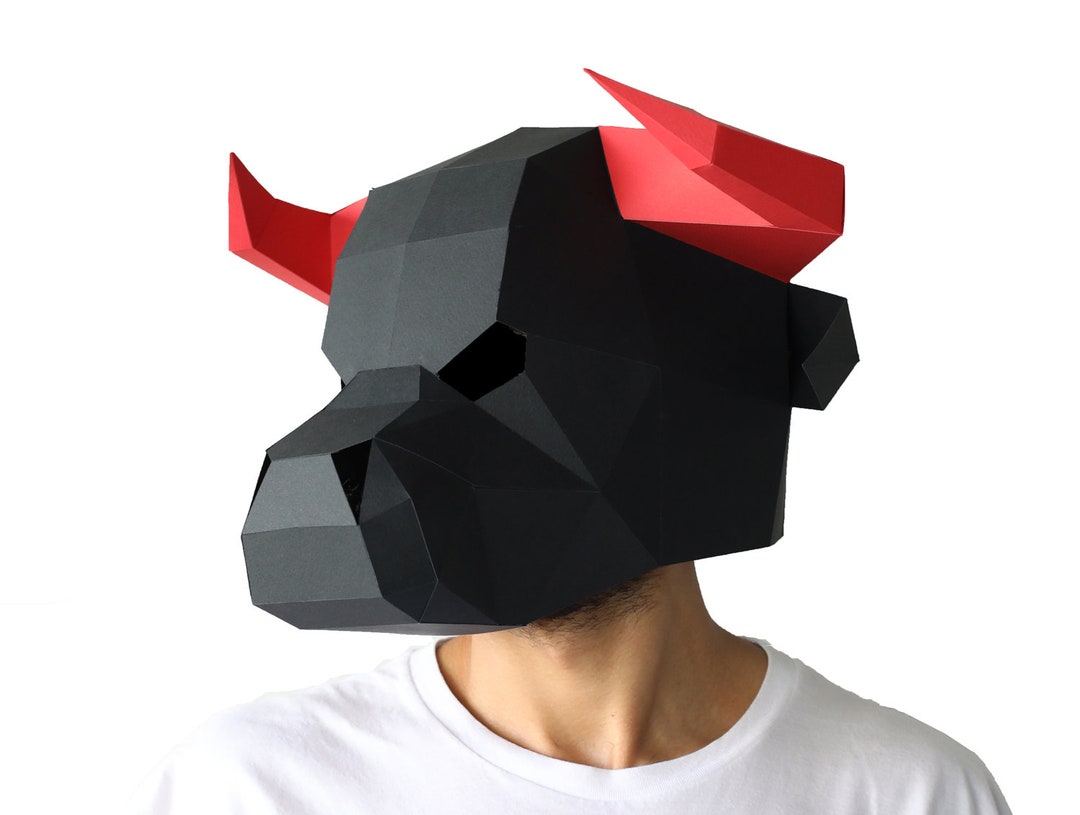 DIY Low Poly Bull Mask, Low Poly Redbull Mask,diy Printable Animal Head ...