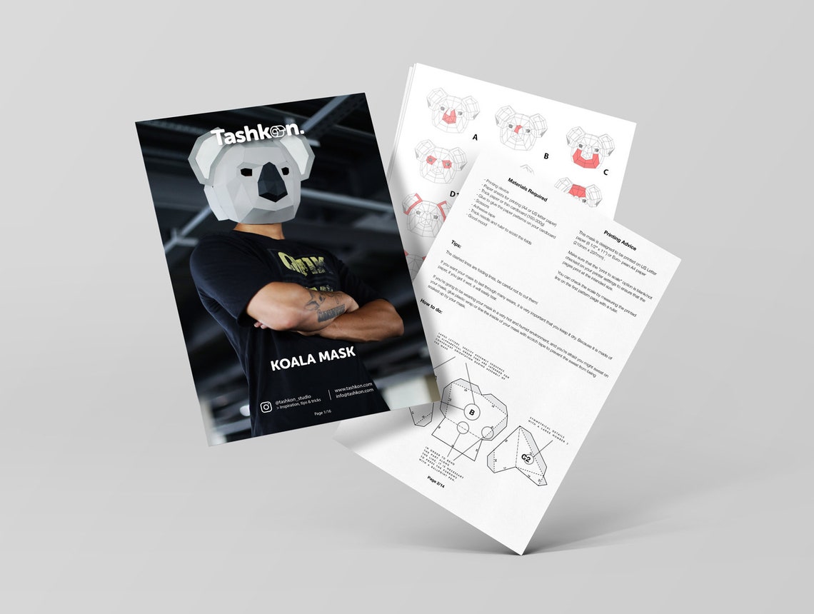 DIY Low Poly Koala Mask, Papercraft Template, 3D Low Poly Masks ...