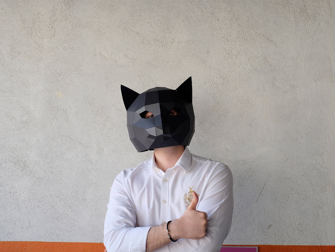 DIY Low Poly Cat Mask Cat Mask Papercraft Template 3D Low - Etsy
