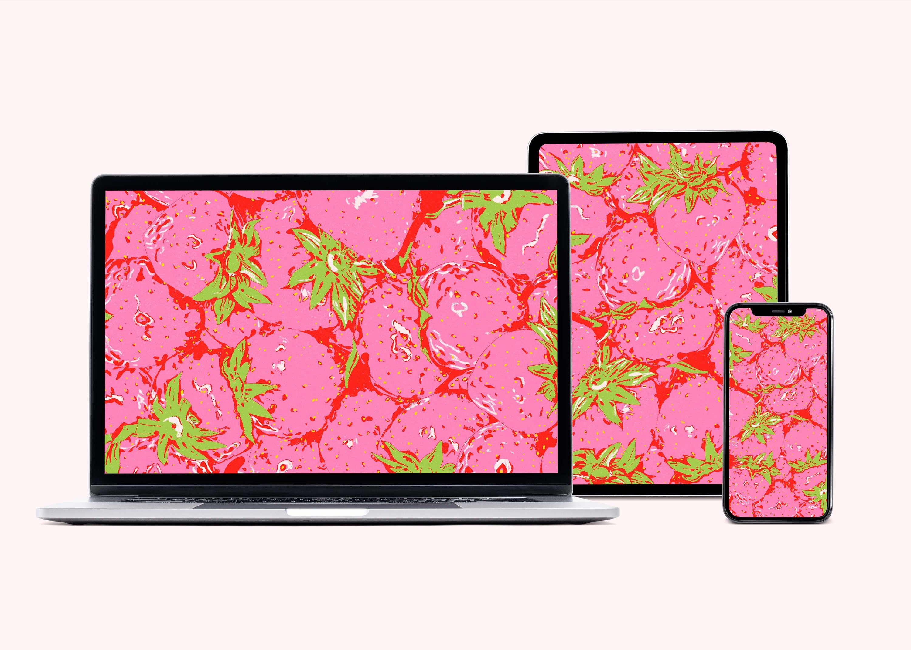 Spring Strawberries Digital Wallpaper Download Colourful, Chic Design ...