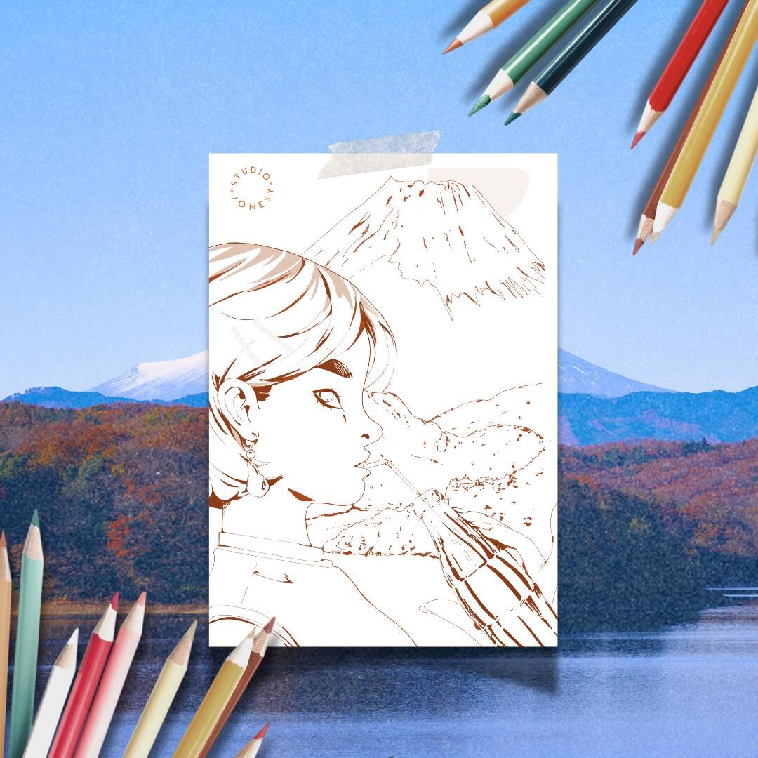 Train to Mount Fuji Colouring Page for Adults and Kids Relaxing ...