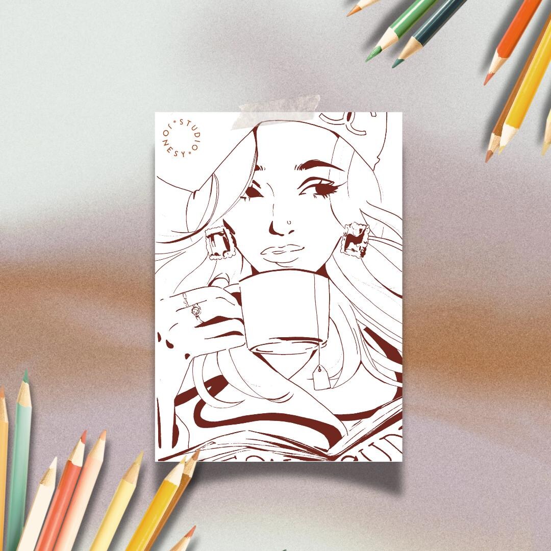 Tea Break Colouring Page for Adults and Kids Relaxing Printable Design ...