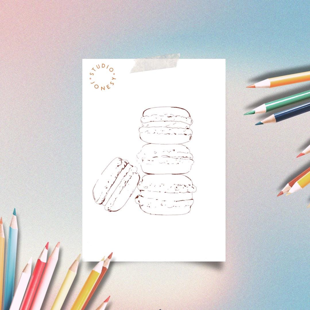 Petit Macarons Colouring Page for Adults and Kids Relaxing Printable ...