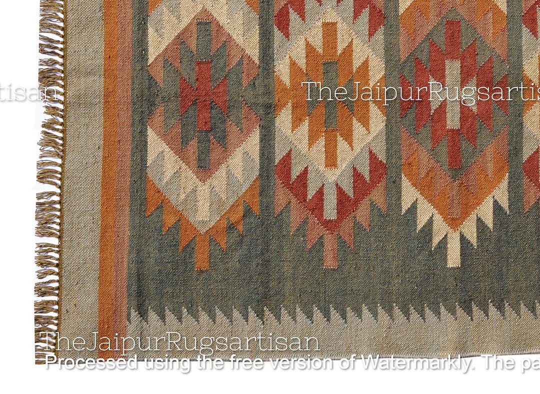 Kilim Runner Handwoven Wool Jute Rug Handmade Kilim Dhurrie Rug, Motifs ...