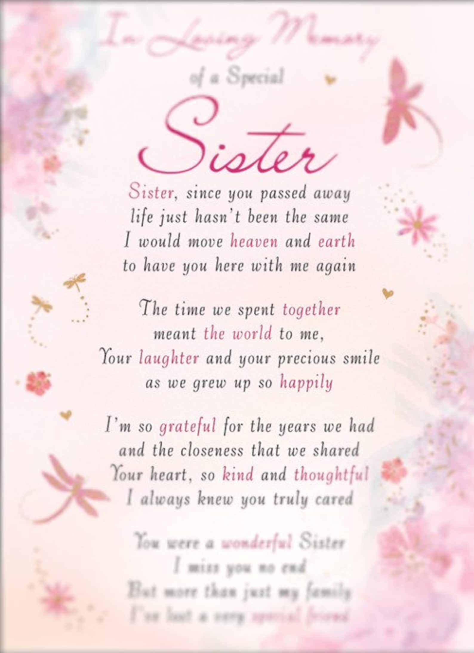 A4 Sister Graveside Memorial Mourning Poem - Etsy