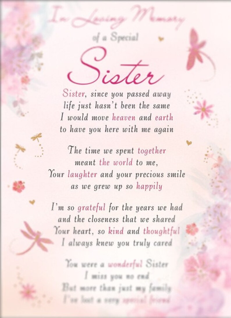 A4 Sister Graveside Memorial Mourning Poem - Etsy